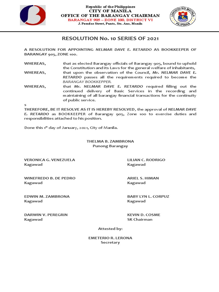 Resolution Appointment Bookkeeper | PDF