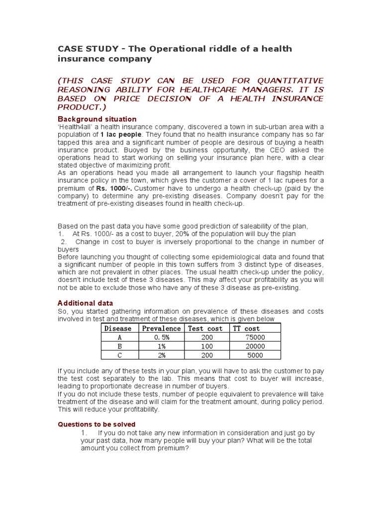 CASE STUDY - The Operational Riddle of A Health Insurance Company | PDF ...