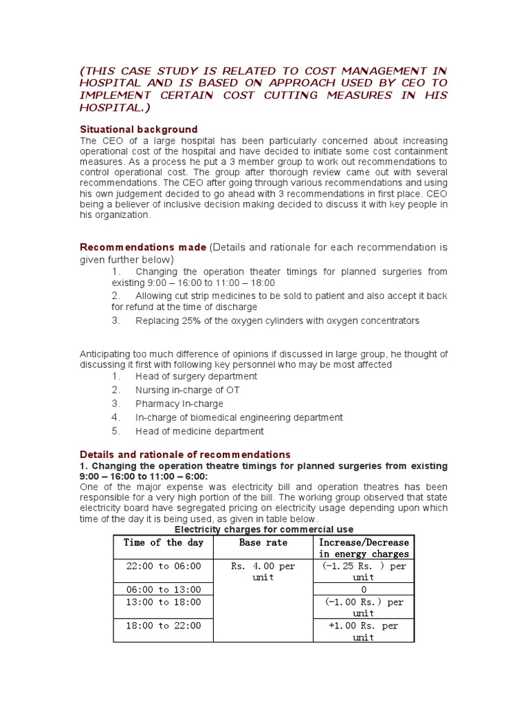 CASE STUDY - Implementation of Cost Cutting Measures in Hospital by A ...