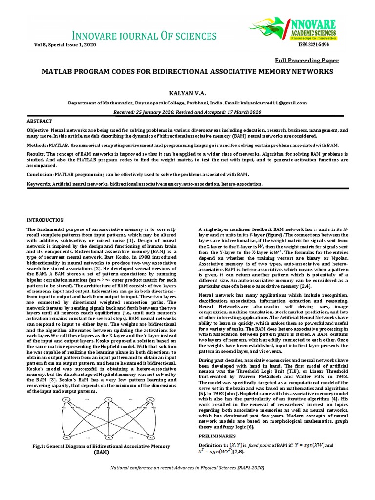Matlab Program Codes For Bidirectional Associative Memory Networks | PDF | Artificial Neural ...