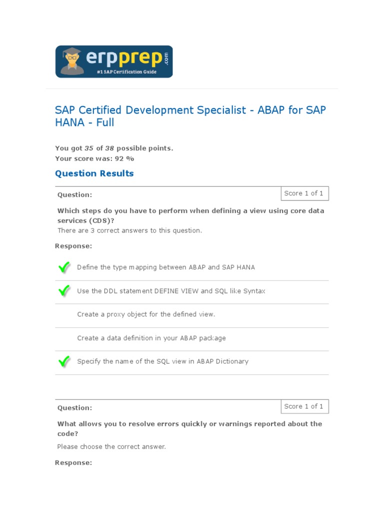 SAP Certified Development Specialist - ABAP For SAP HANA - Full | PDF | Databases | Information ...