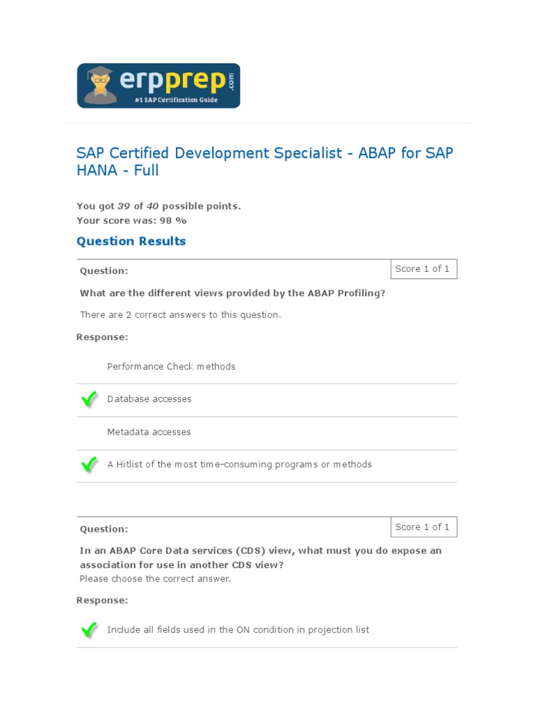 SAP Certified Development Specialist - ABAP For SAP HANA - Full | PDF | Databases | Sql