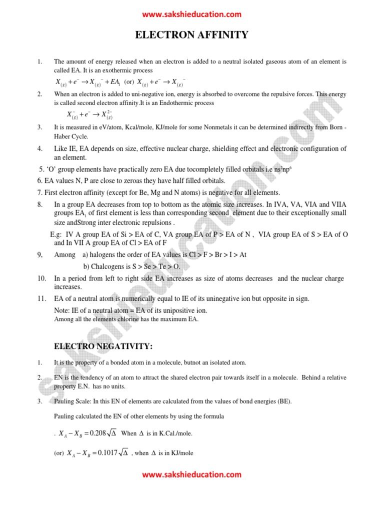 Understanding Electron Affinity in Chemistry | PDF | Condensed Matter ...