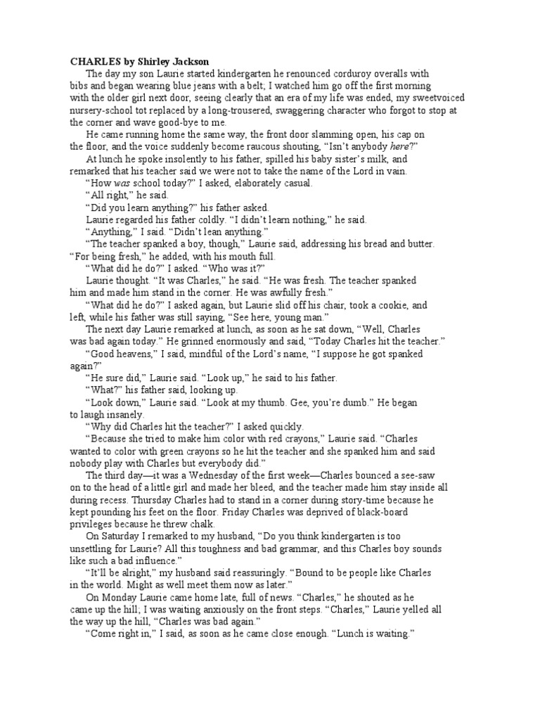 CHARLES by Shirley Jackson STORY | PDF