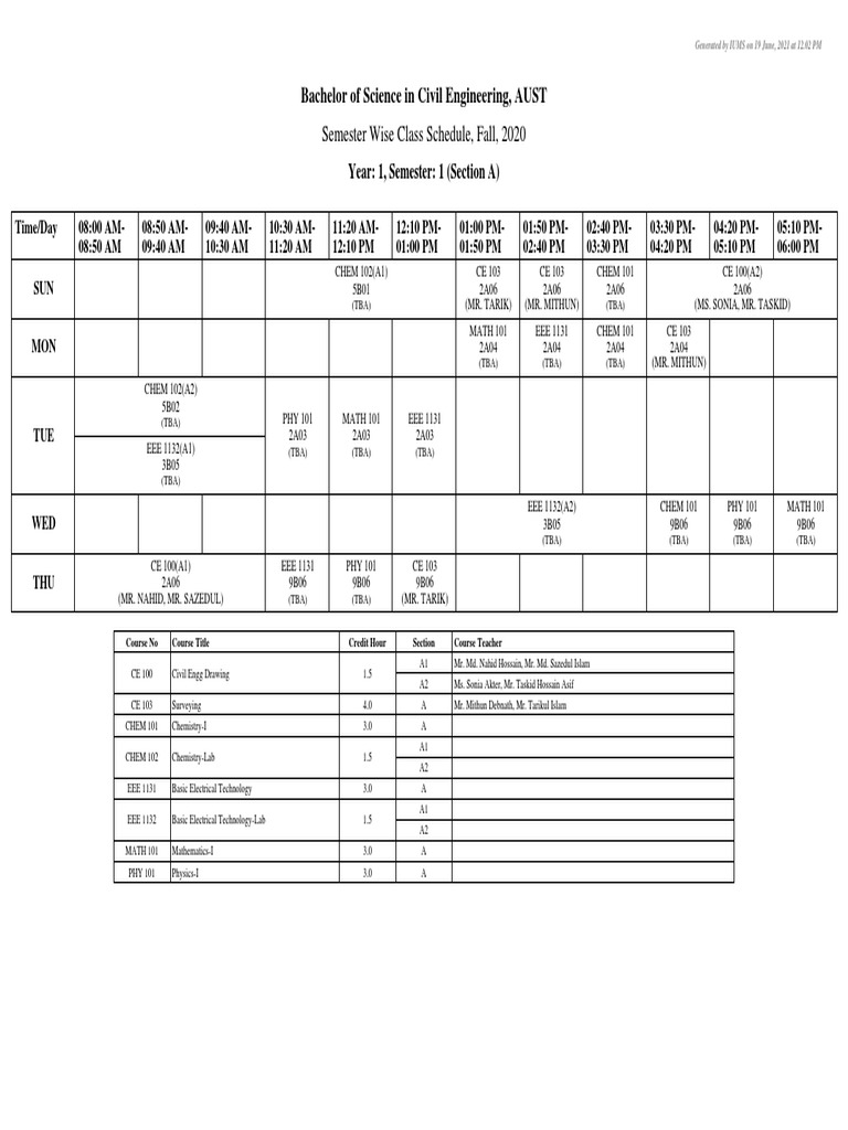 Batch Routine Fall 2020 | Download Free PDF | Science | Engineering