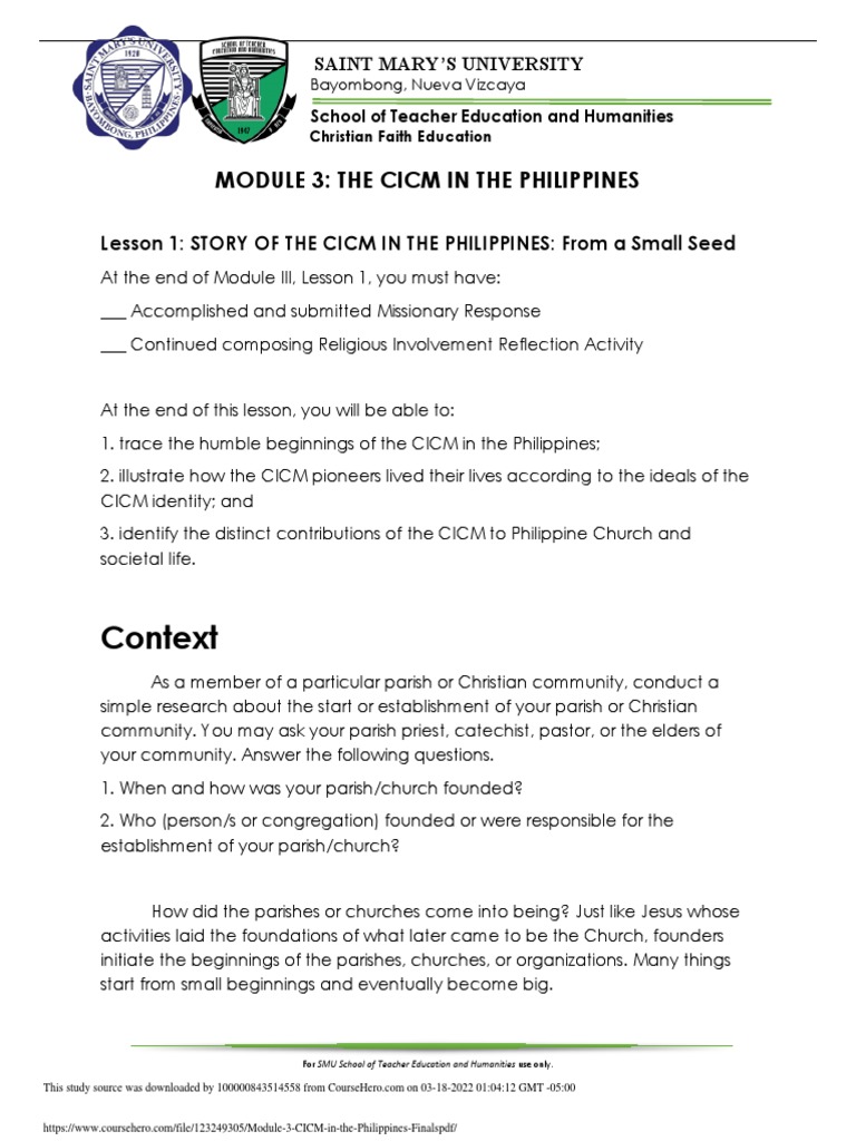 Context: Module 3: The Cicm in The Philippines | PDF | Christian ...