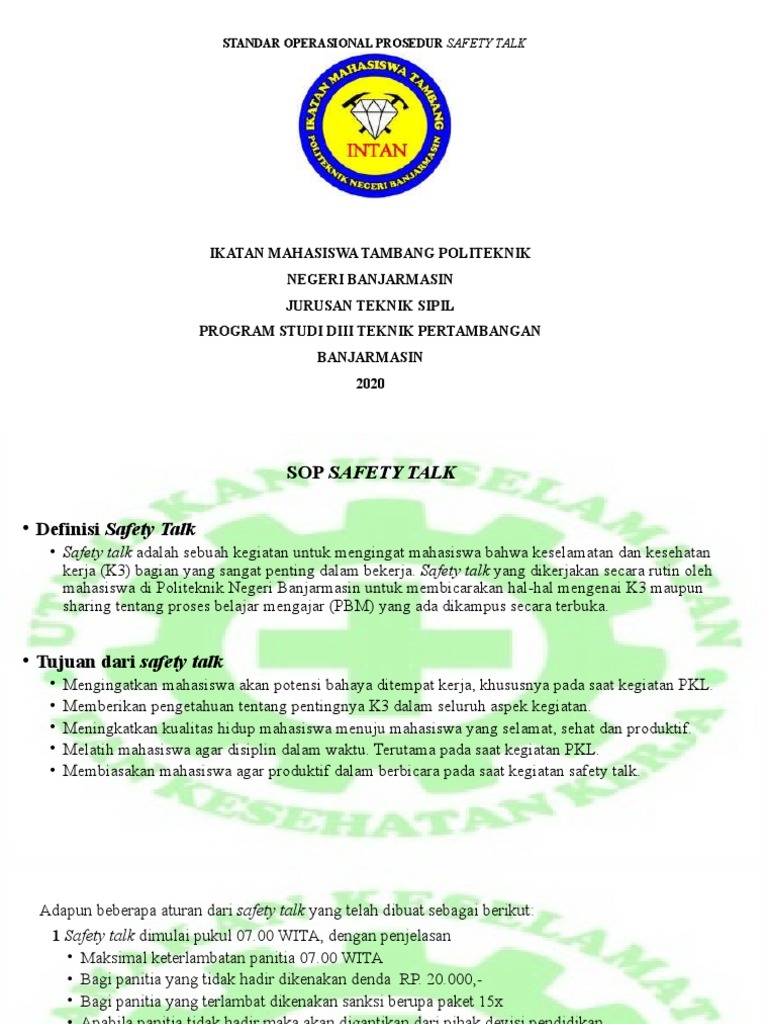 Standar Operasional Prosedur Safety Talk (Sop) | PDF