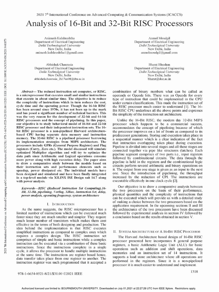 Analysis of 16-Bit and 32-Bit RISC Processors | PDF | Central Processing Unit | Manufactured Goods