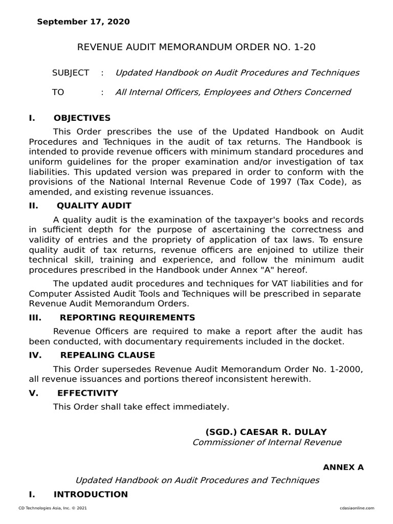 Ramo 1 20 Updated Handbook On Audit Procedures And Technique Pdf