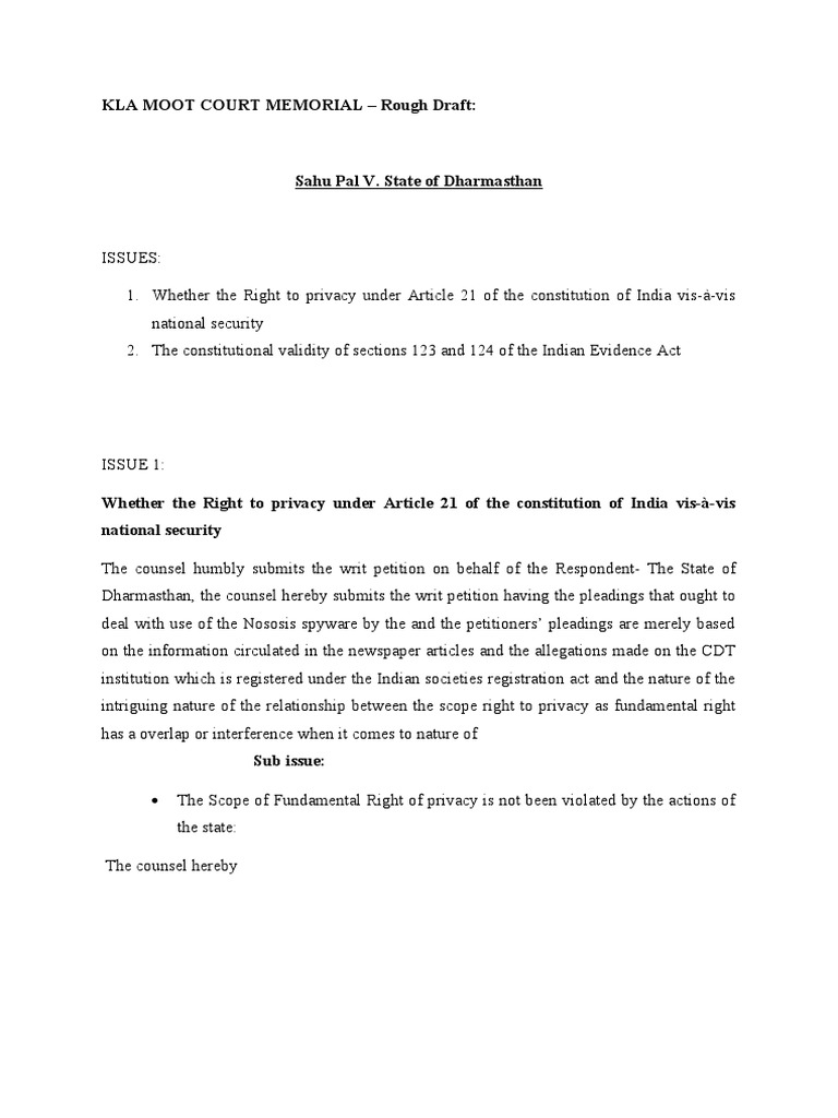 KLA MOOT COURT MEMORIAL - Rough Draft | PDF