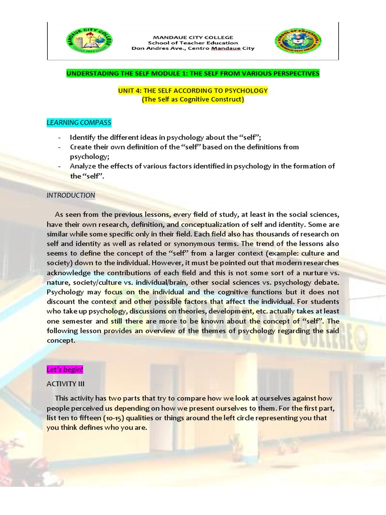 Uts Module 1 - Unit 4 | PDF | Self | Identity (Social Science)