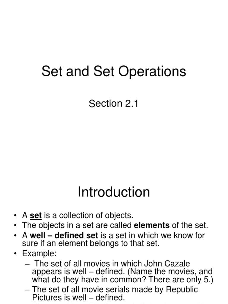 Sets And Set Operations Pdf Set Mathematics Mathematical Objects