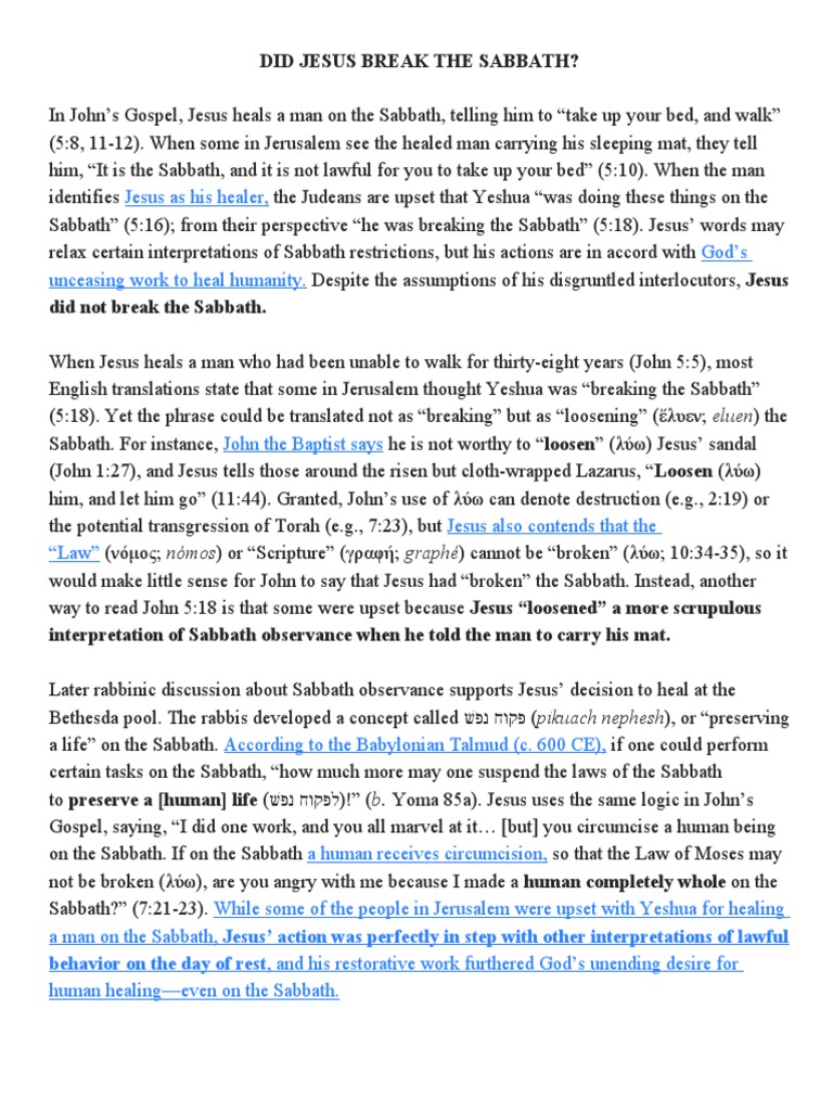 Did Jesus Break The Sabbath | PDF | Jesus | Shabbat