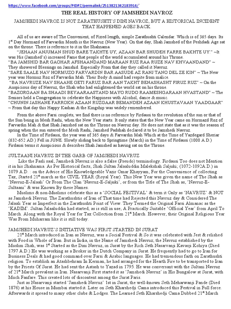 The Real History of Jamshedi Navroz | PDF | Zoroastrianism