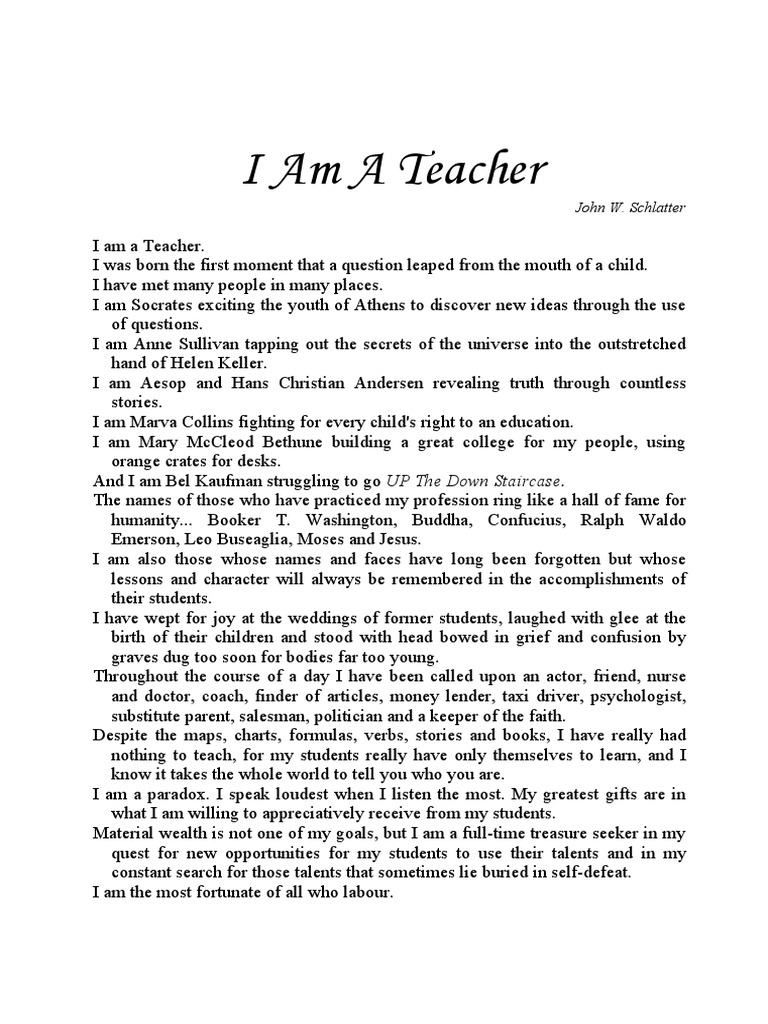 I Am A Teacher: John W. Schlatter | PDF | Philosophy | Wellness