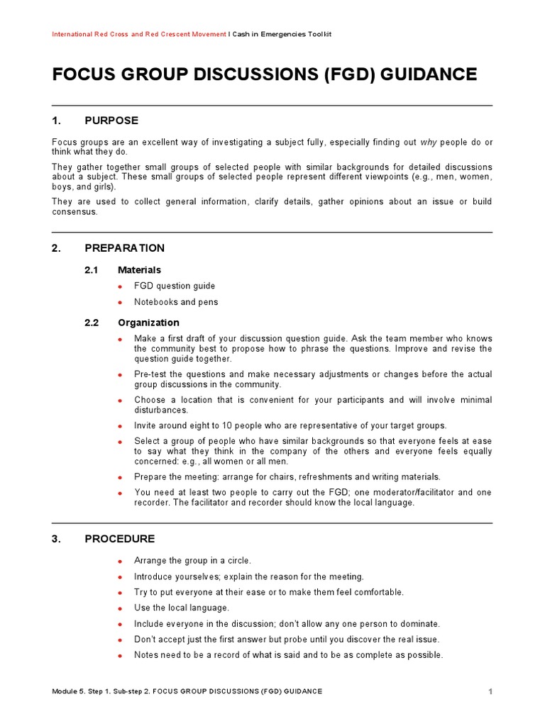 Focus Group Discussions (FGD) Guidance: 1. Purpose | PDF | Focus Group ...