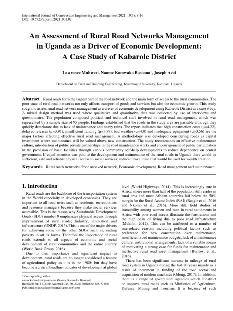 An Assessment of Rural Road Networks Management | PDF