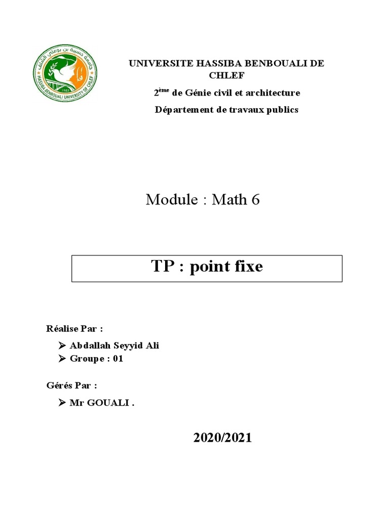 TP: Point Fixe: Module: Math 6 | PDF | Fonction (Mathématiques) | Analyses