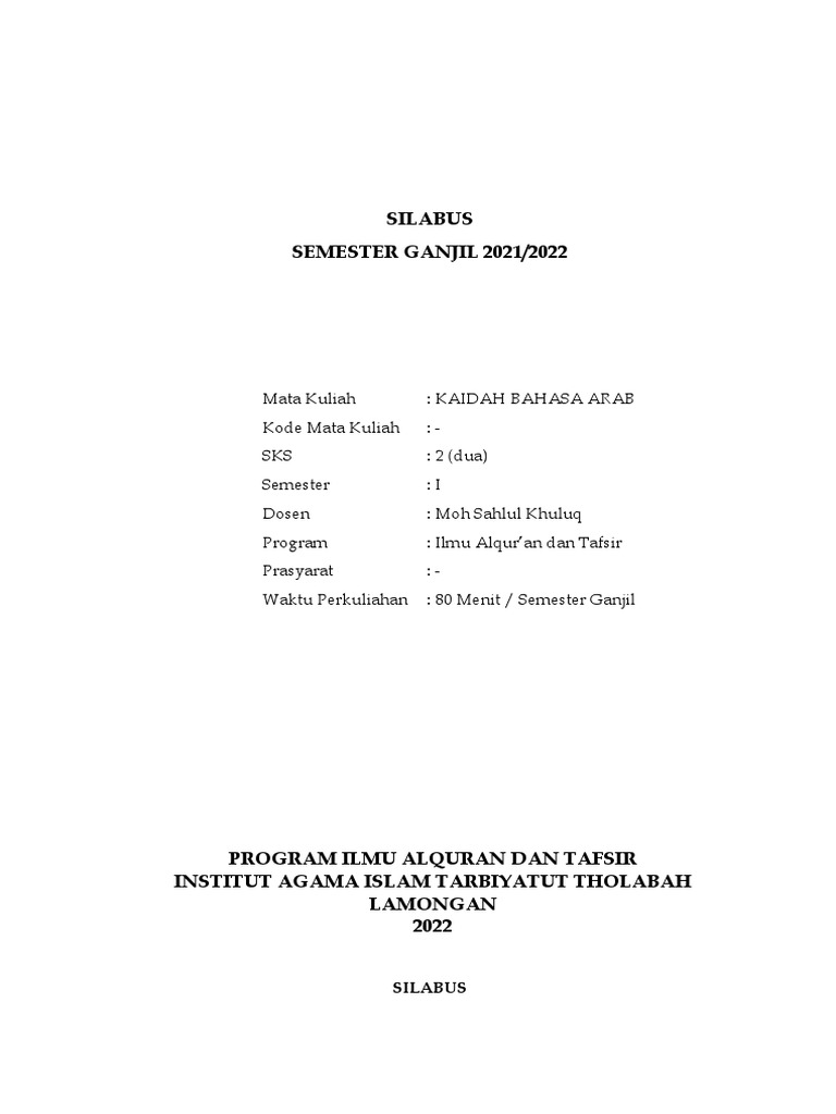 Rps Kaidah Bahasa Arab | PDF | Seni & Disiplin Bahasa | Kajian Bahasa Asing