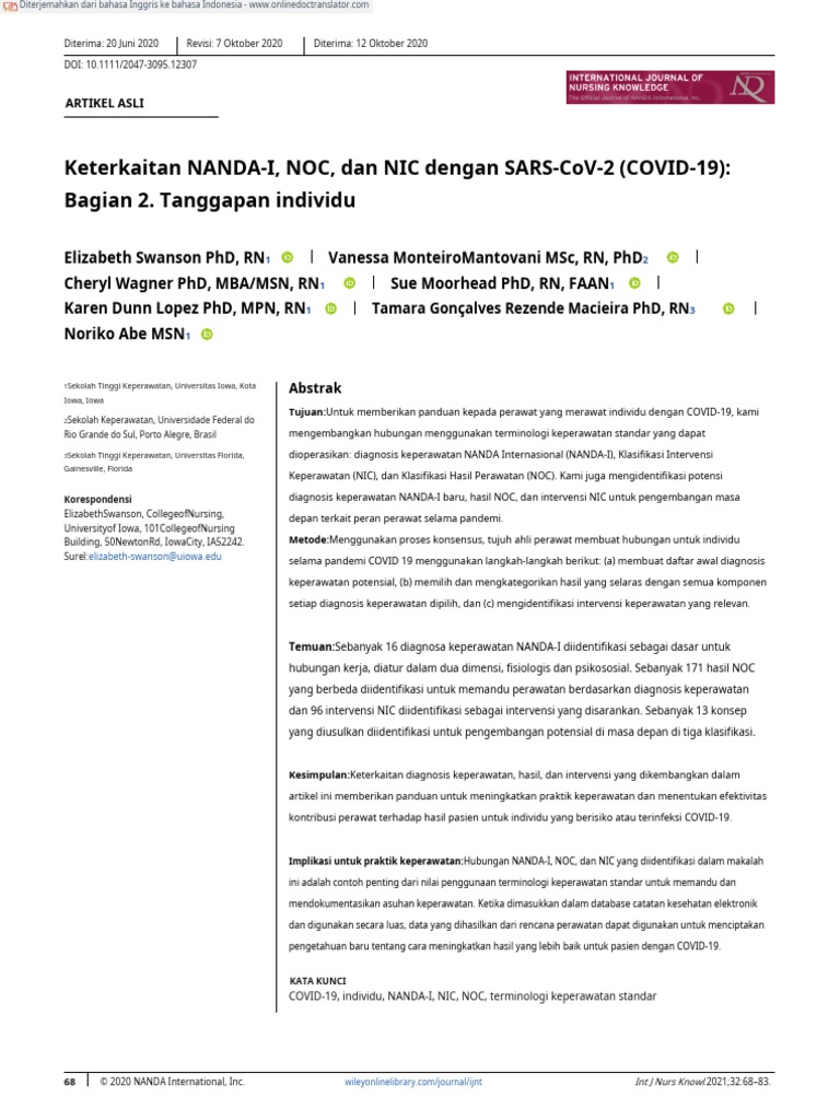 Int J of Nursing Knowl - 2020 - Swanson - NANDA I NOC and NIC Linkages ...