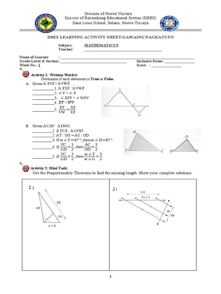 Dbes Learning Activity Sheet/Gawaing Pagkatuto | PDF | Rectangle ...