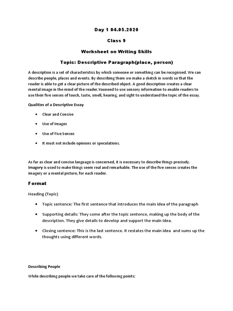 Descriptive Writing Format | PDF | Senses | Idea