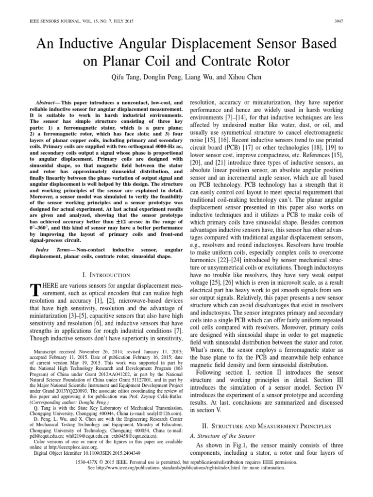 An Inductive Angular Displacement Sensor Based On Planar Coil and Contrate Rotor | PDF ...