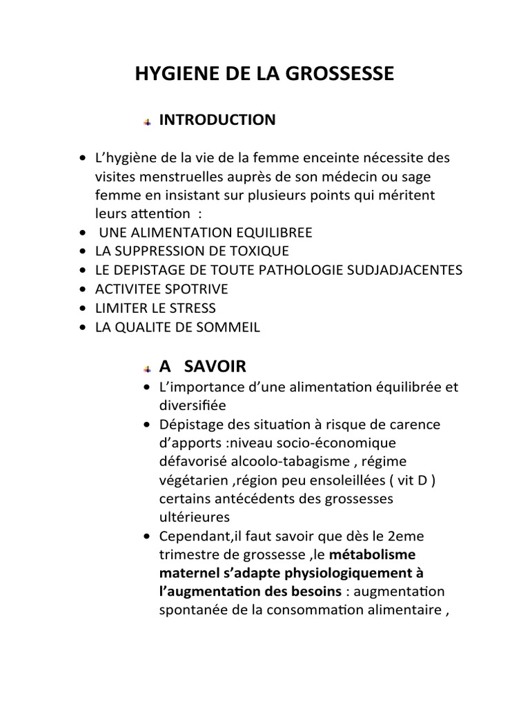 Hygiène et Nutrition de la Femme Enceinte | PDF | Grossesse | Calcium