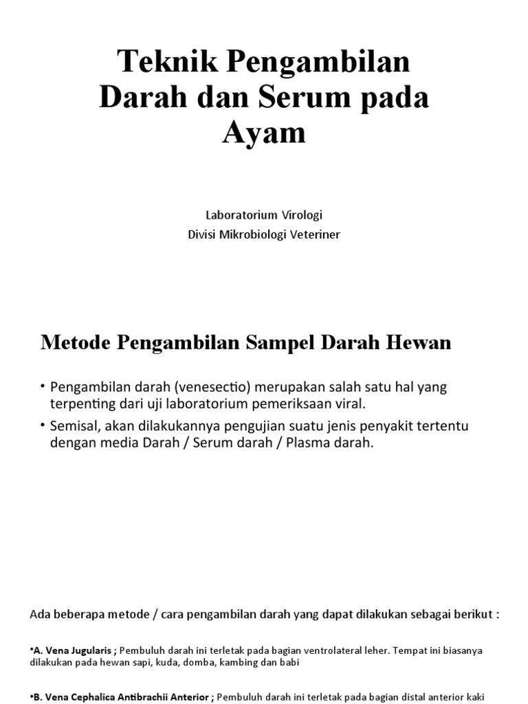 Metode Pengambilan Sampel Darah Ayam | PDF