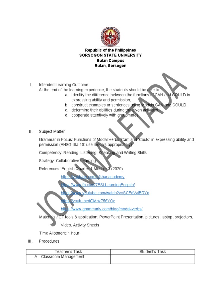 Modal Verbs Lesson Plan for Grade 9 | PDF | Verb | Grammatical Tense