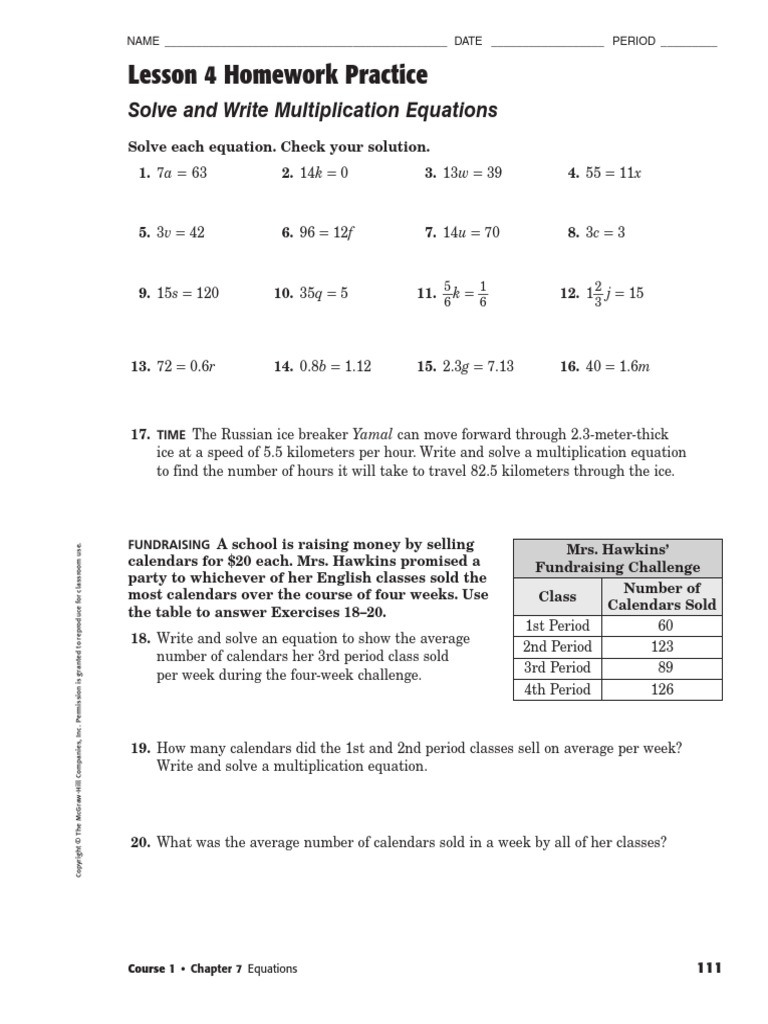 4.4 - Solve & Write Multiplication Equations | PDF | Equations ...