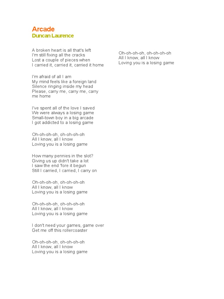 Arcade - Duncan Lawrence - Letra/Lyrics | PDF