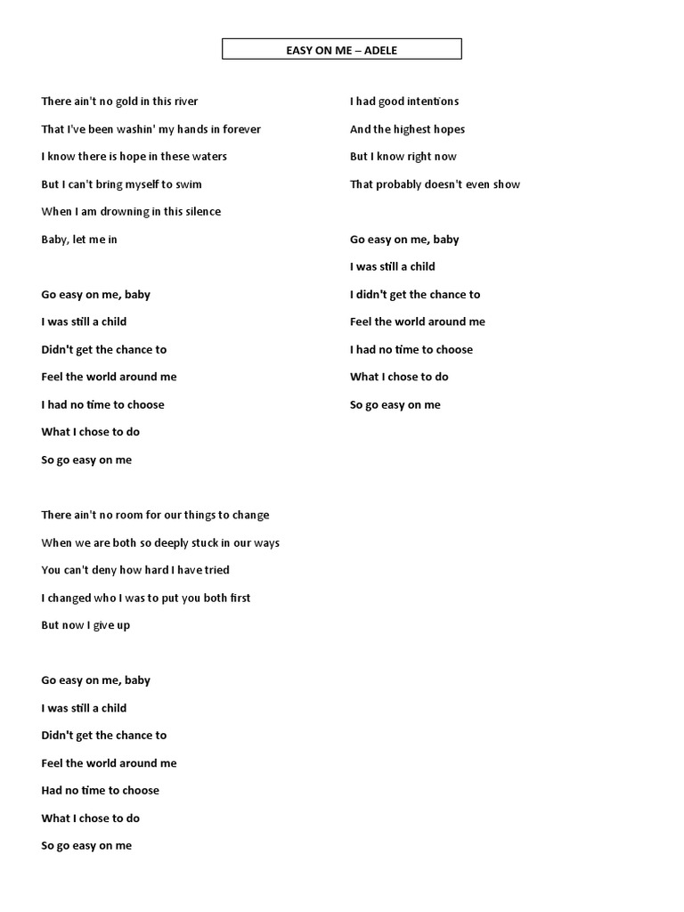 Easy On Me. Adele (Lyrics/Letra) | PDF
