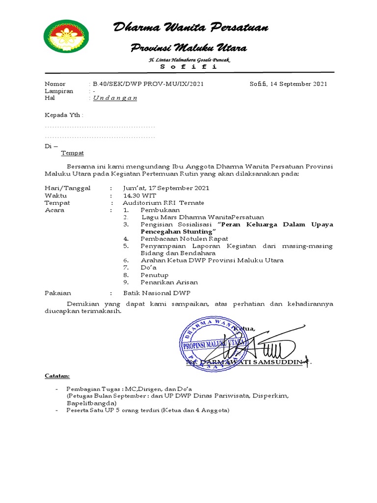Undangan DWP PROV SEPT | PDF