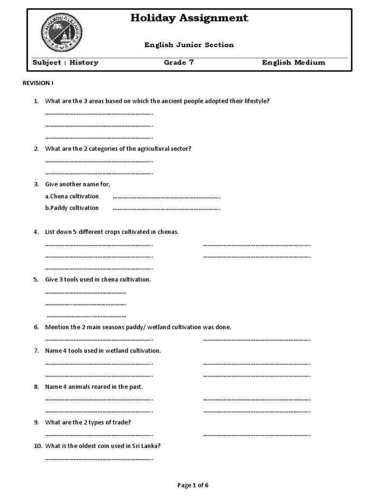 Grade 7 History Revision Worksheet | PDF | Asia