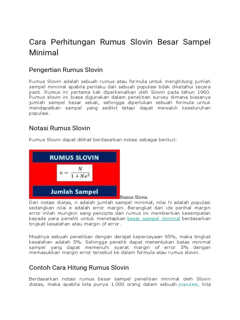Cara Perhitungan Rumus Slovin Besar Sampel Minimal | PDF | Metode ...