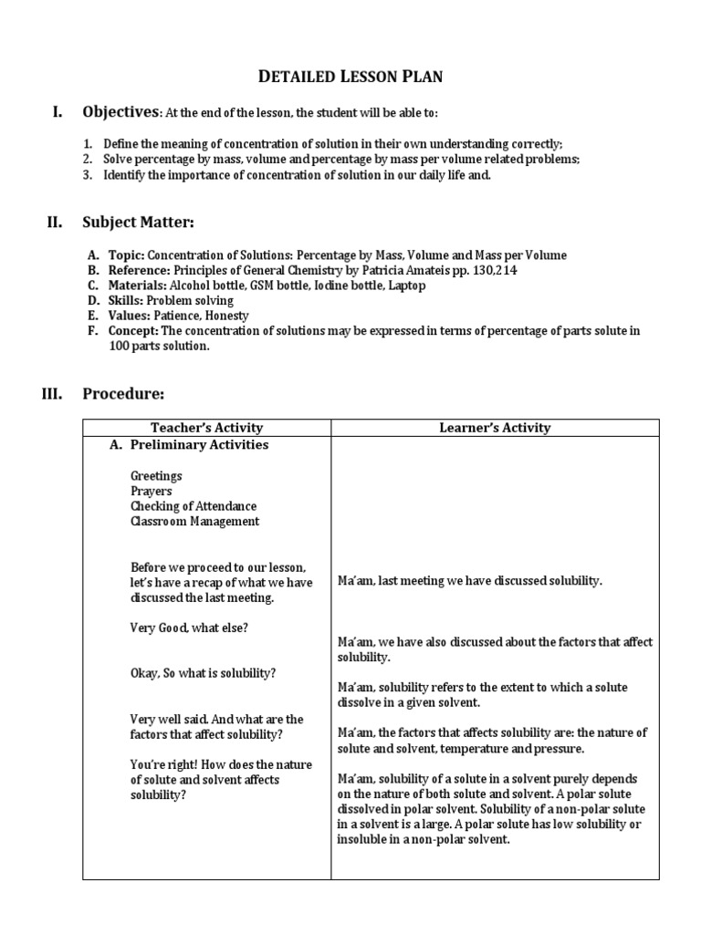 Detailed Lesson Plan F2F | PDF | Solubility | Physical Sciences