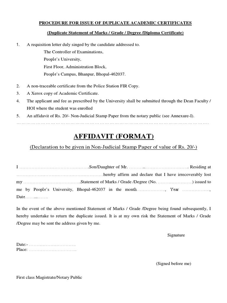 Procedure For Application of Duplicate Statement of Marks Grade Degree ...