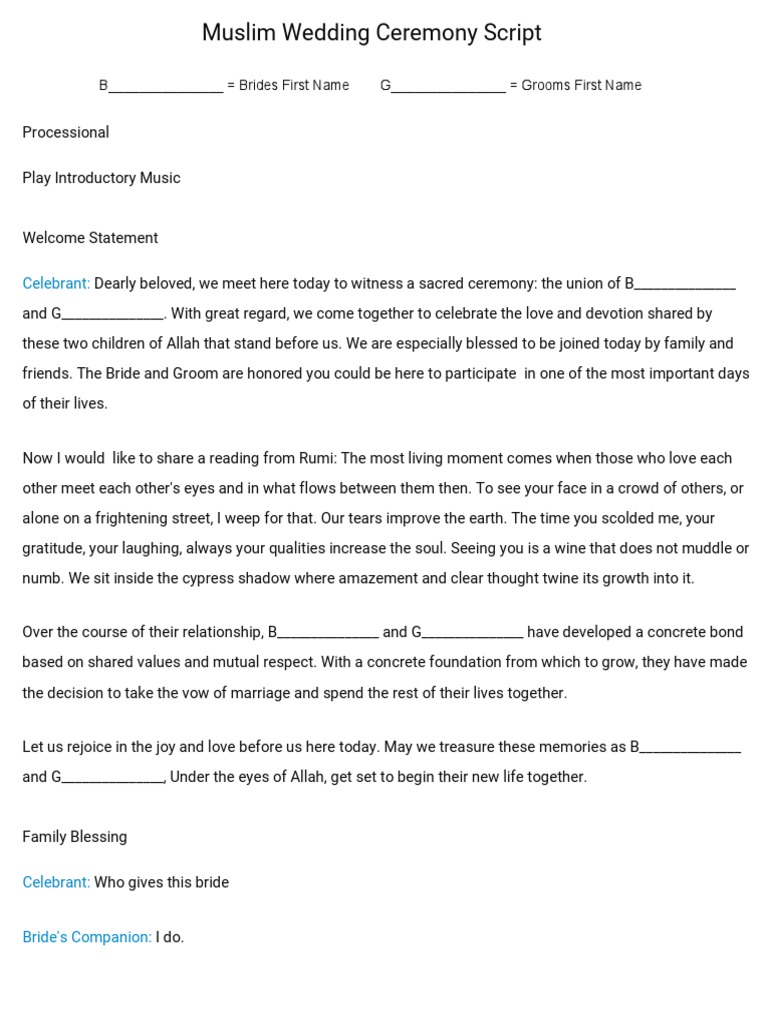 Muslim Wedding Ceremony Script 2 | PDF