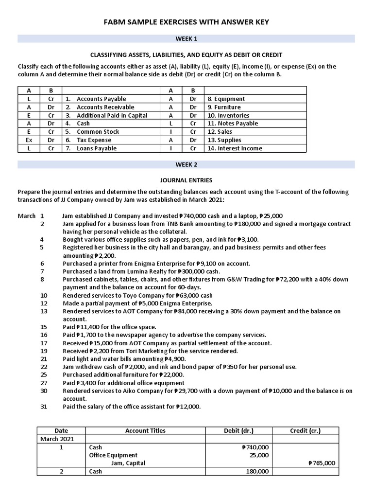 Fabm Sample Exercises With Answer Key | PDF | Expense | Debits And Credits
