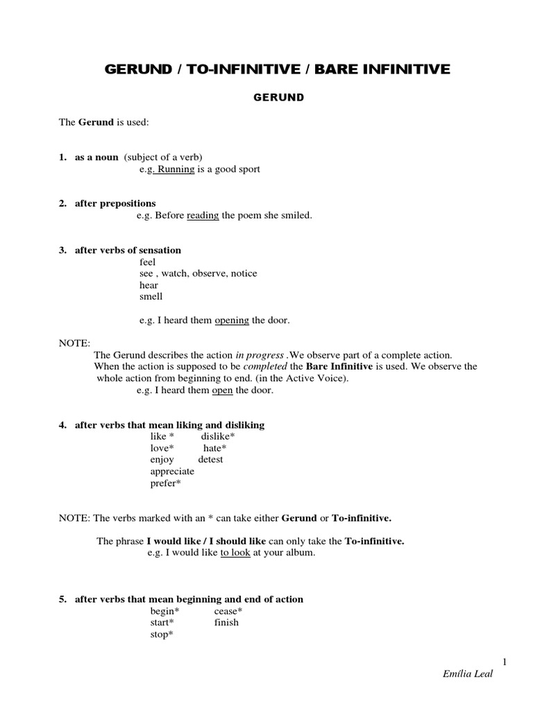 Gerund / To-Infinitive / Bare Infinitive | PDF | Verb | Linguistic ...