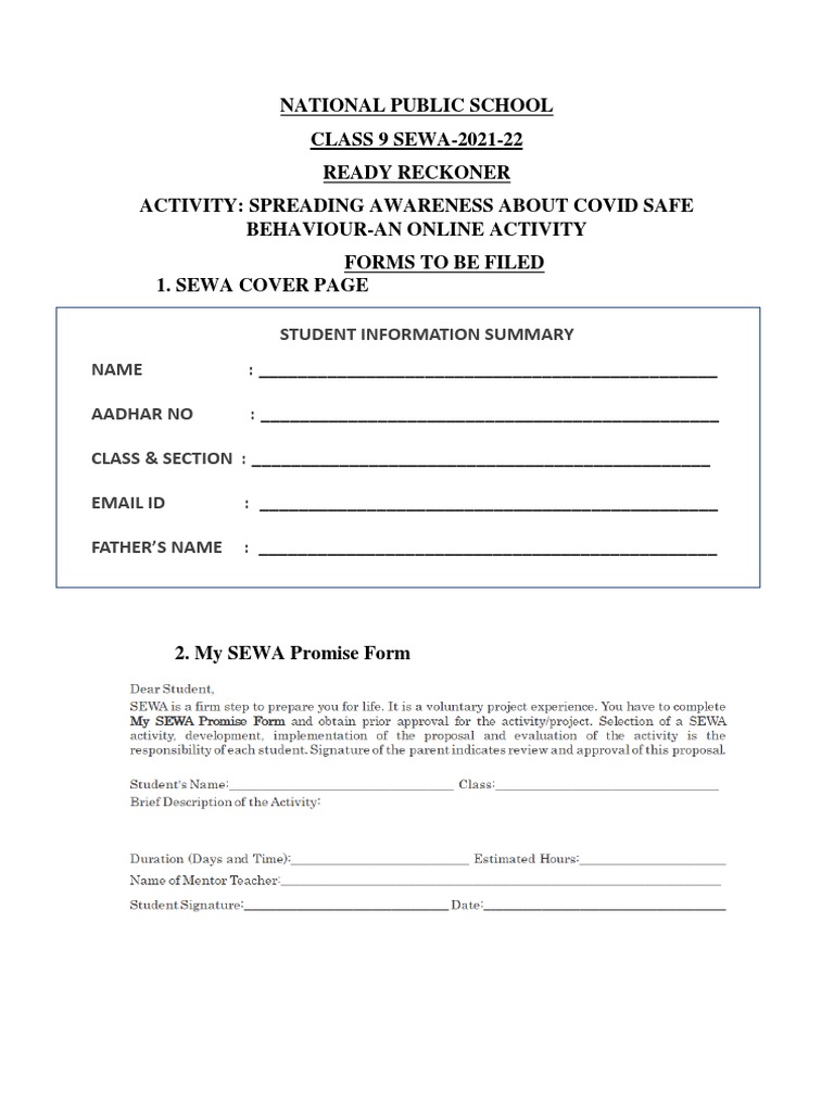 SEWA Project Activity Guide 2021-22 | PDF | Mentorship | Cognition