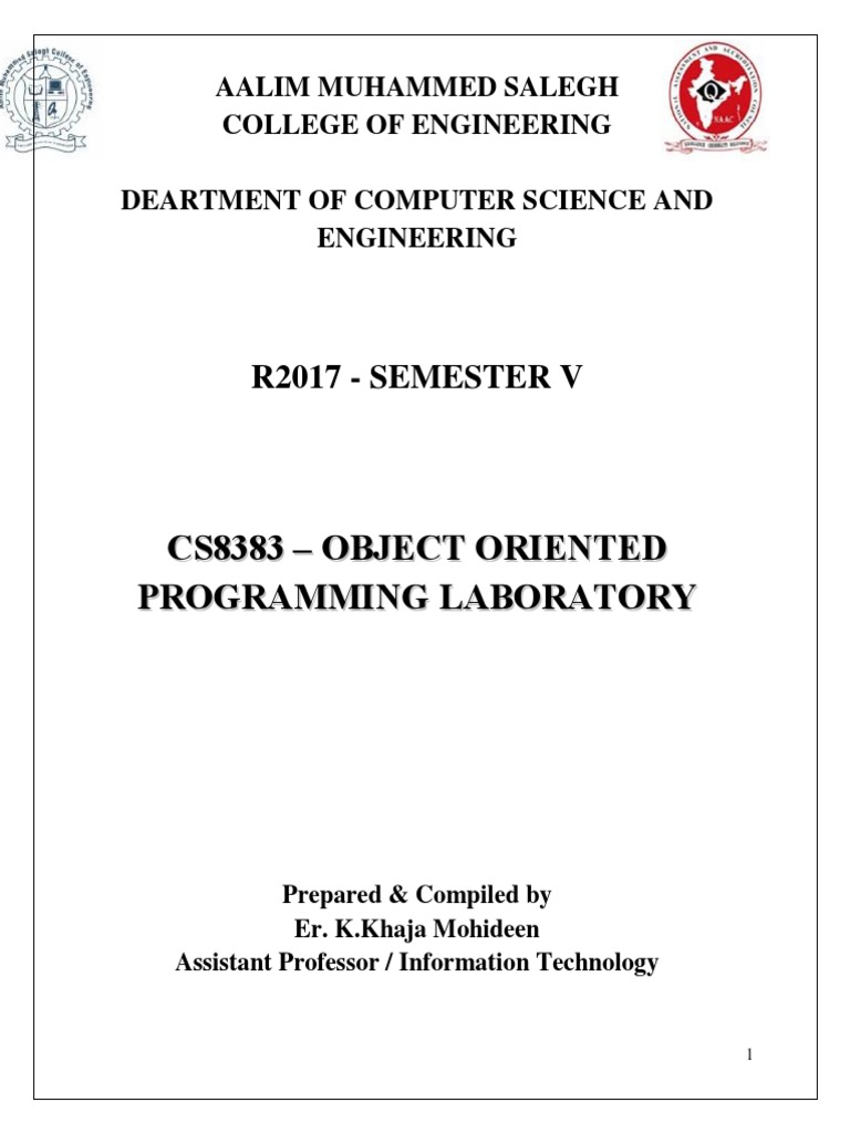 Cs8383 - Oop Lab Manul Final | PDF | Class (Computer Programming) | Computer File