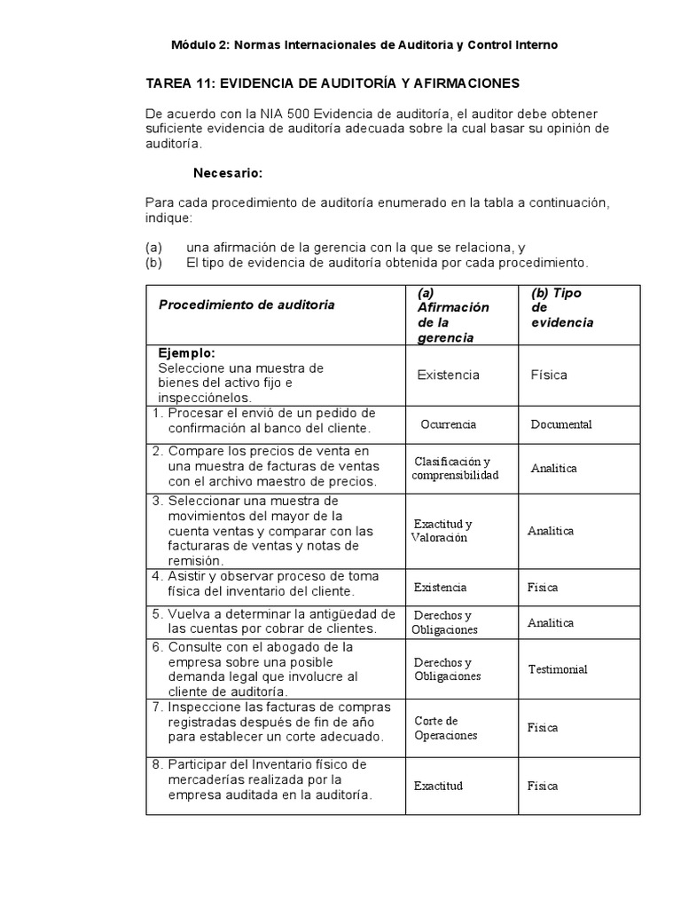 Evidencia de Auditoría y Aseveraciones | PDF | Auditoría | Business