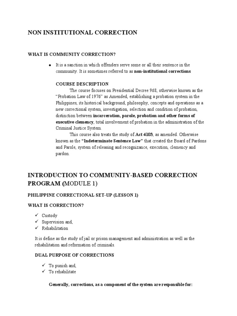 Non Institutional Correction | PDF | Corrections | Probation