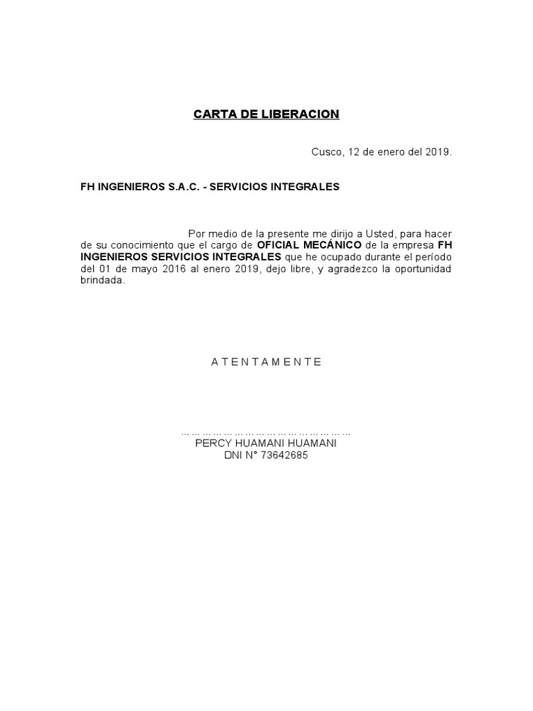 Carta Liberacion | PDF