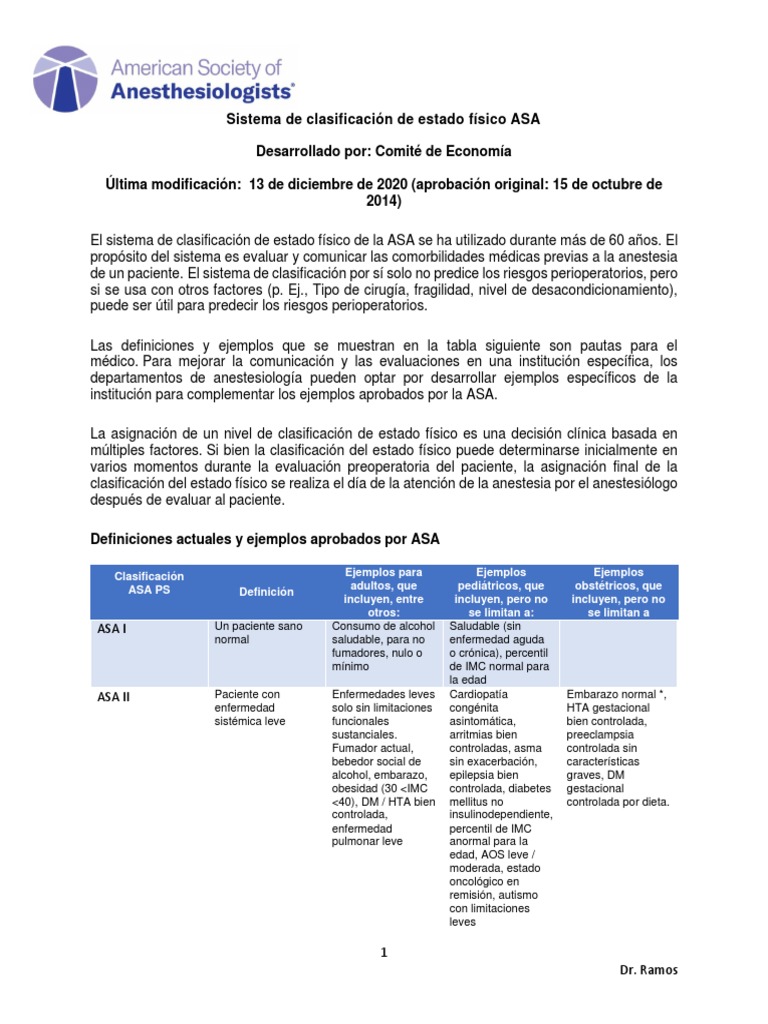 Clasificacion ASA | PDF | Isquemia | El embarazo