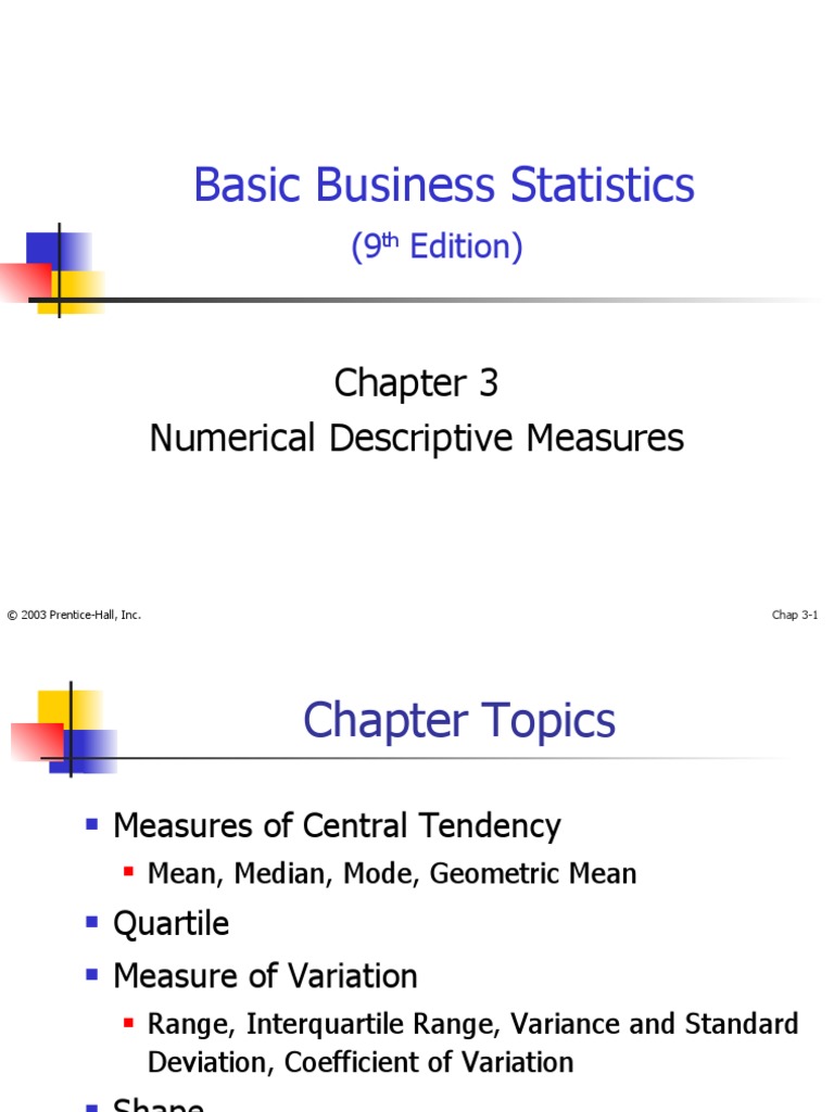 Basic Business Statistics: Numerical Descriptive Measures | PDF | Mean ...