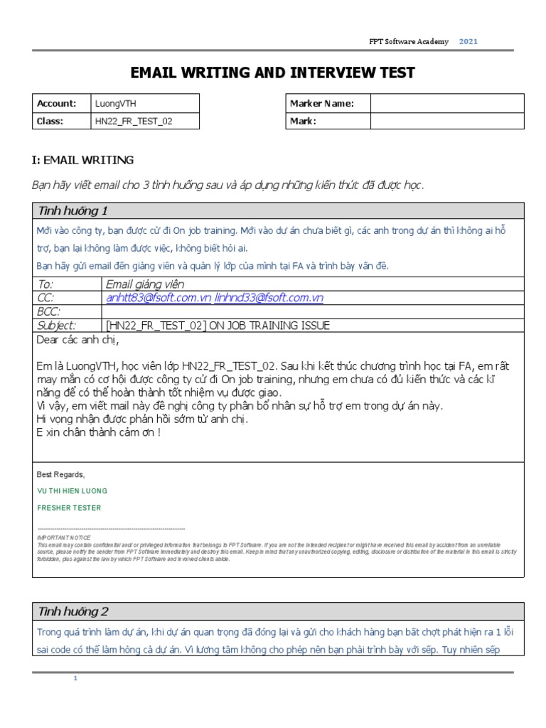 Emailwriting Test 1 1 | PDF