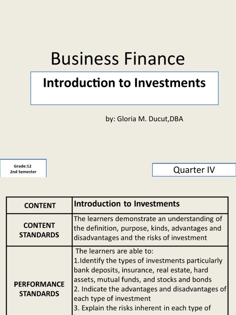 Business Finance: Introduction To Investments | PDF | Investing | Fixed ...
